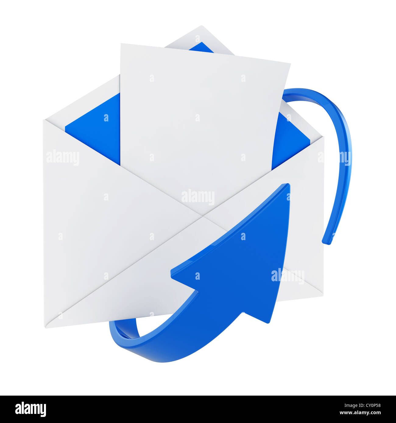 3d illustration of opened mail envelope with blank letter and blue ...