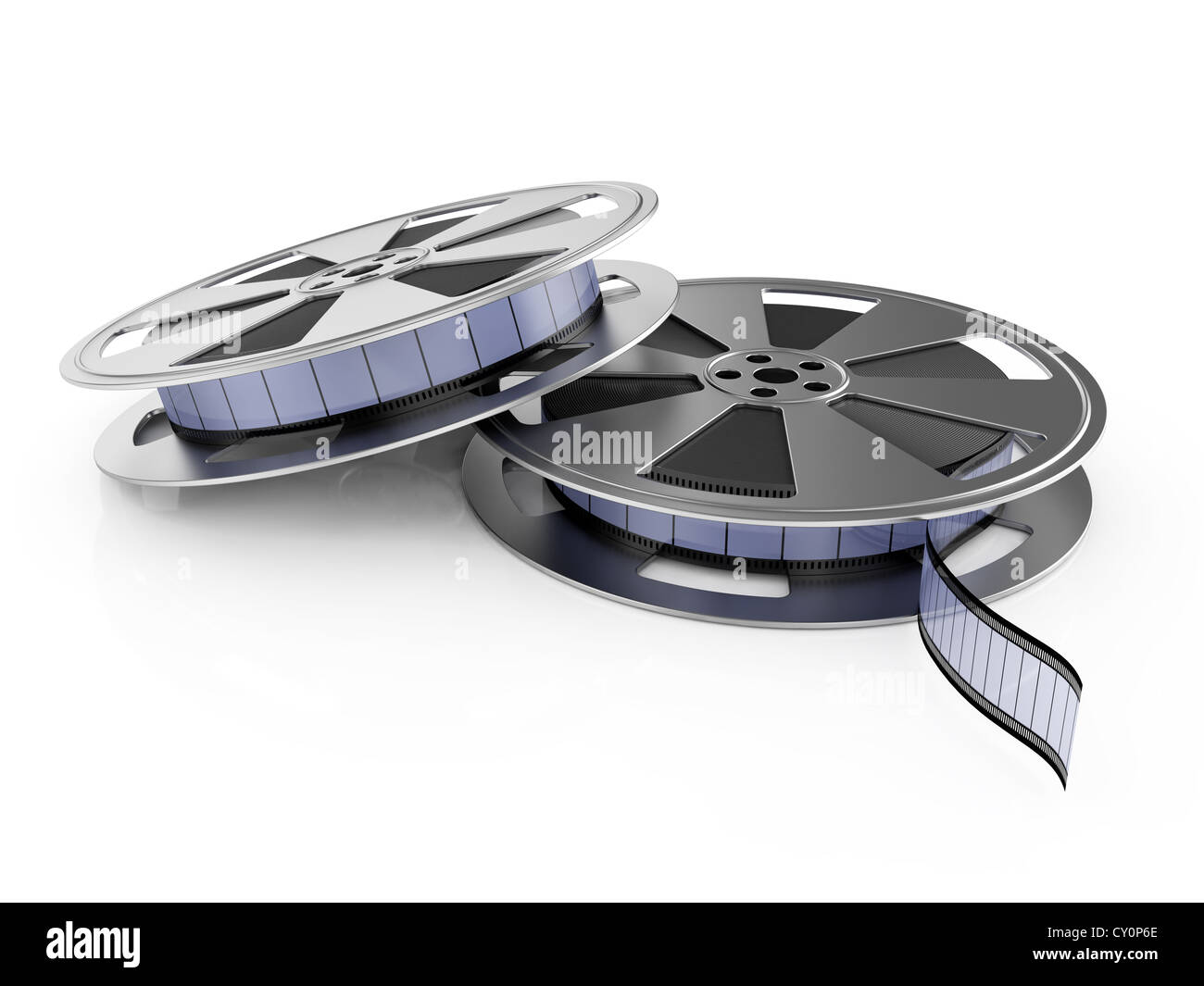 3d illustration of film reel stack isolated on white background Stock ...