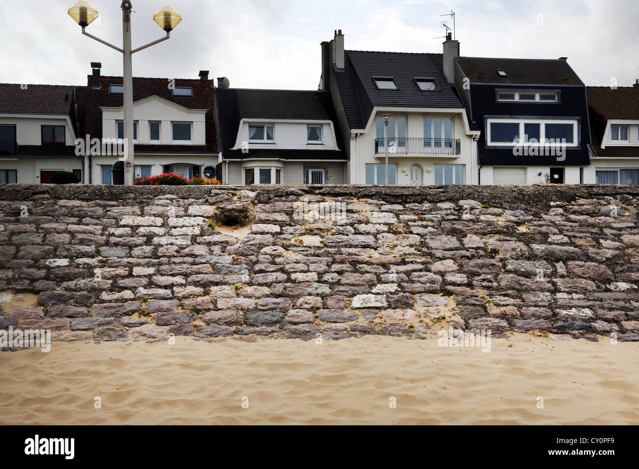 Calais France Houses Facing the Sea Stone Wall And Beach Stock Photo ...