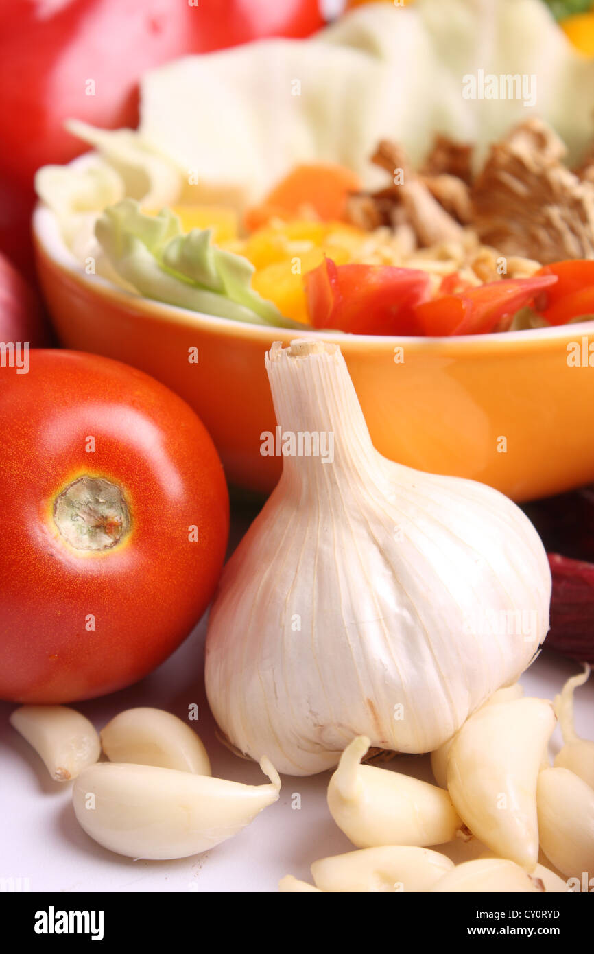 Indian food ingredients for cooking (tomato, garlic, ginger, bell ...