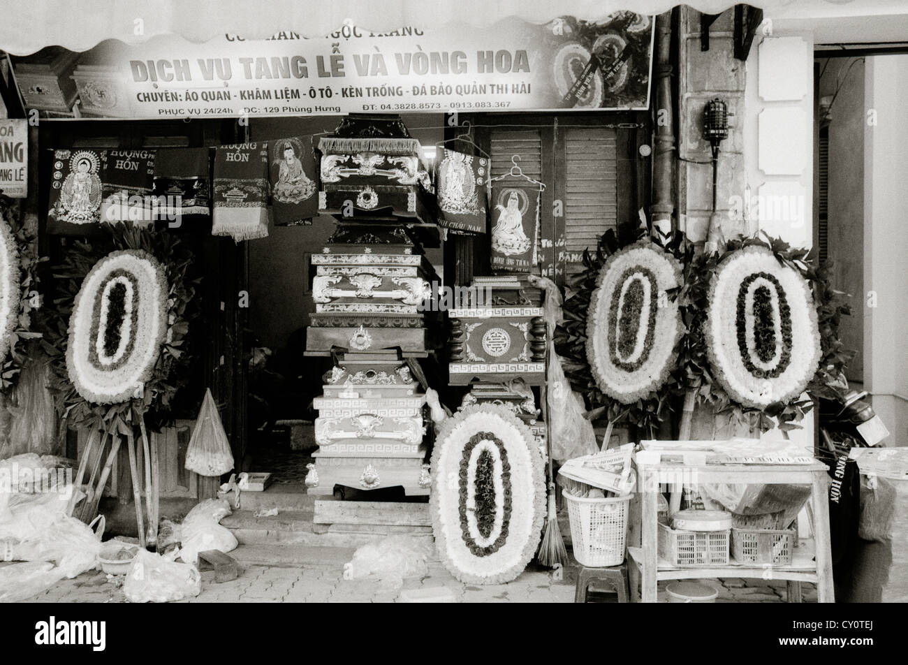 Funeral undertaker in the Old City of Hanoi in Vietnam in Far East ...