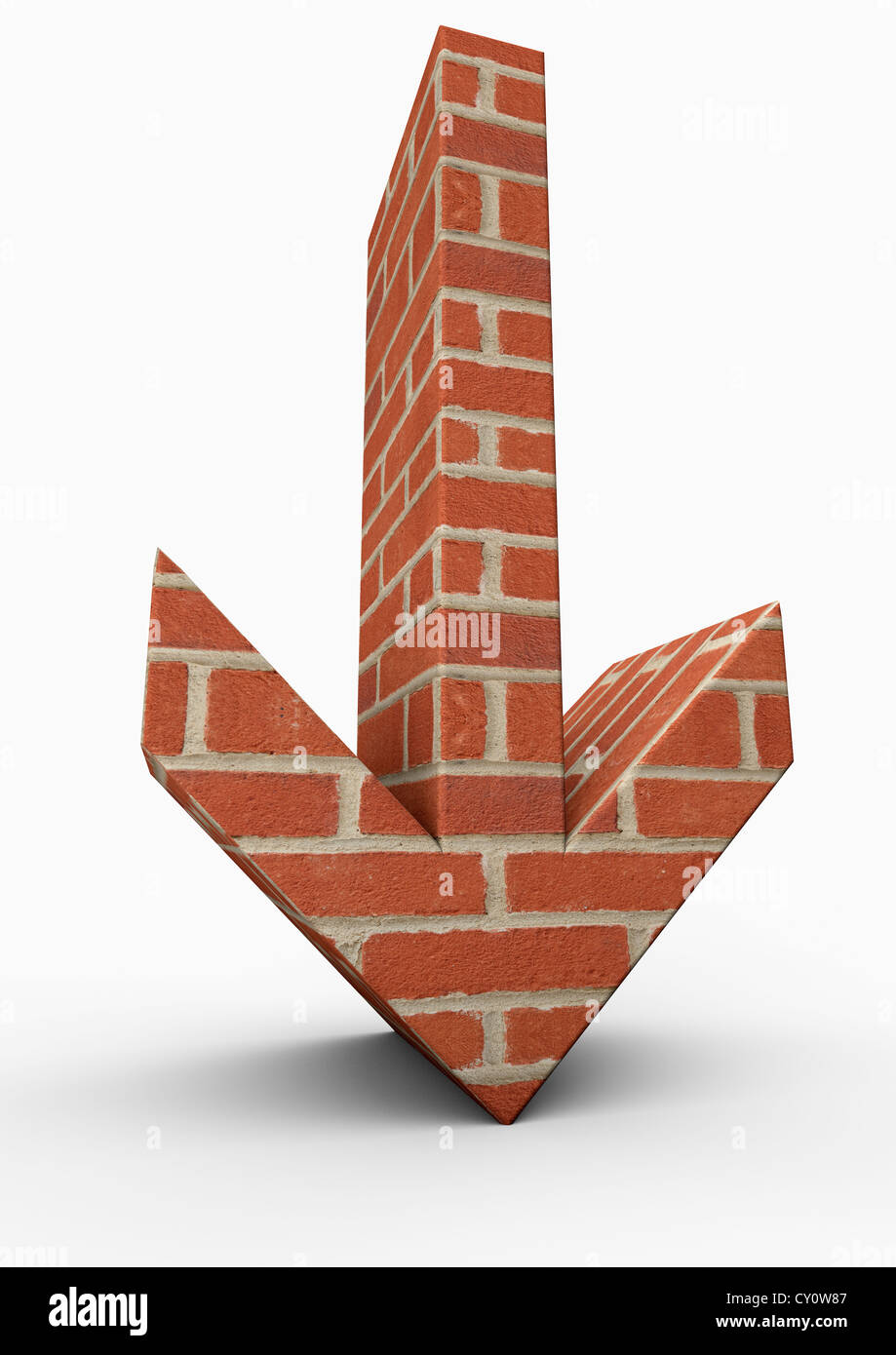 3D render of a downward pointing arrow built from bricks - Concept ...