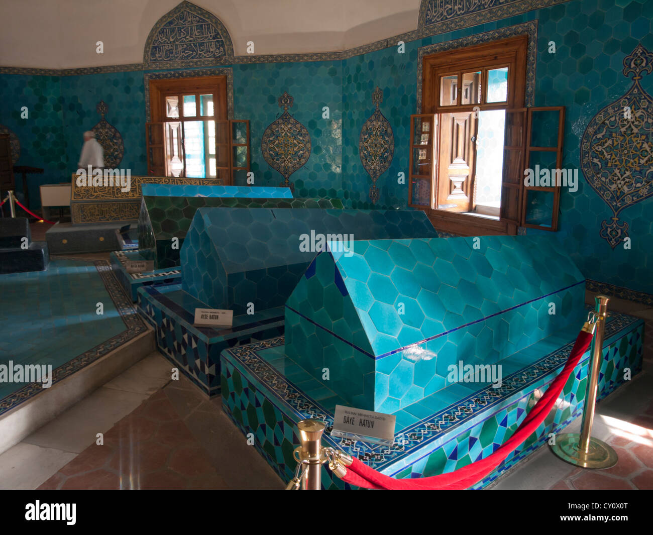 The green tomb in Bursa where Mehmed I is buried with green / turquoise ...