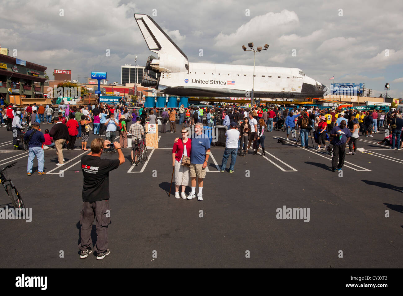 Space Shuttle Endeavor in a parking lot for public viewing on Oct 12 ...