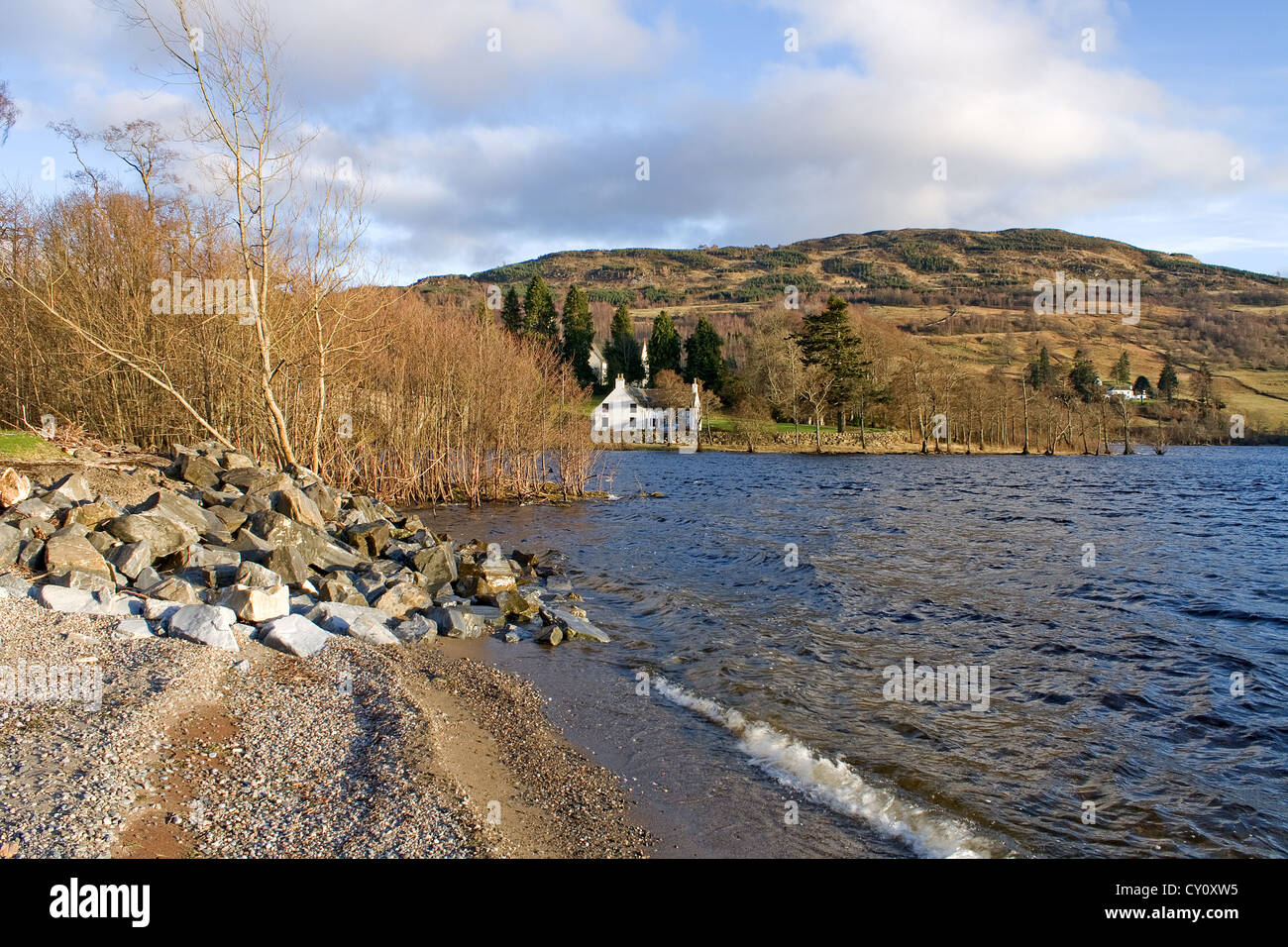 View across the Loch (Tay) from a shingle beach Stock Photo - Alamy