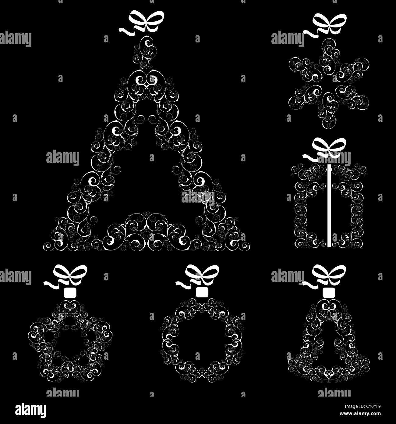 Christmas tree on a black background Black and White Stock Photos ...