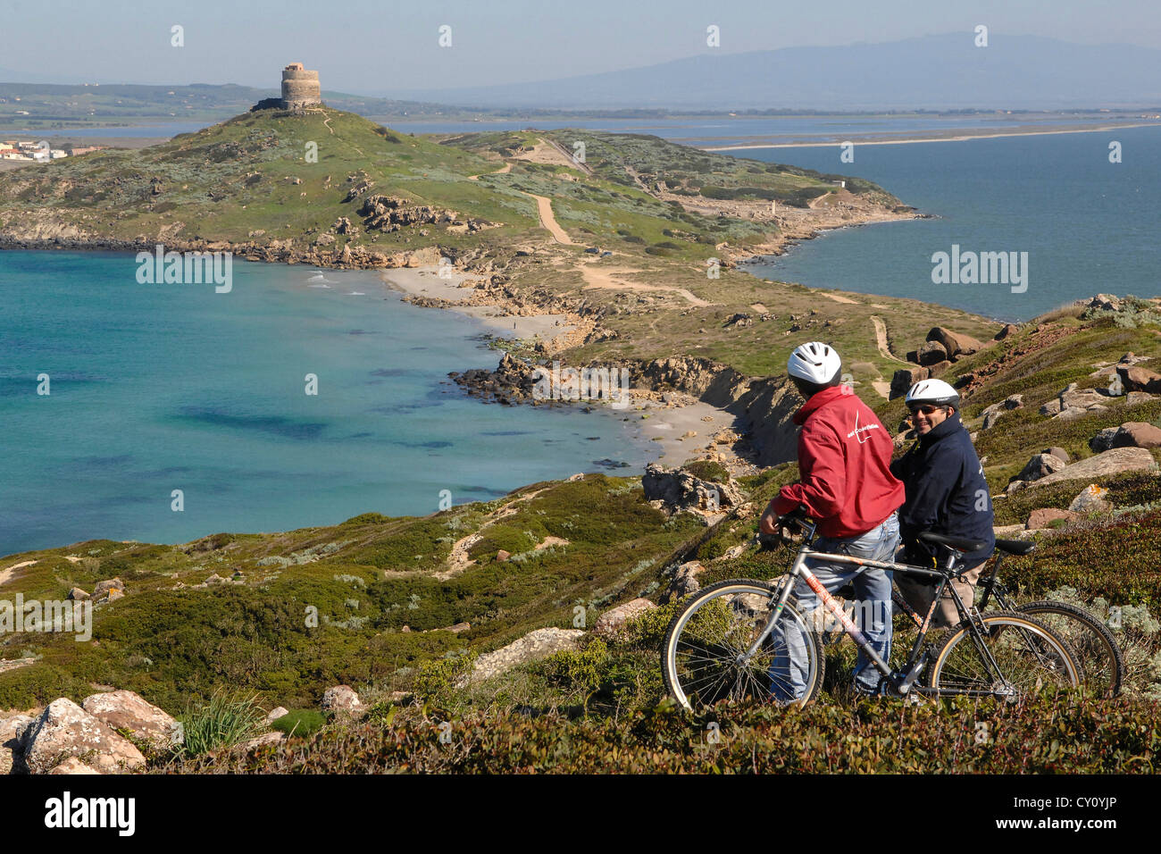 Europe Italy Sardinia Province of Oristano cyclists Sinis Peninsula ...