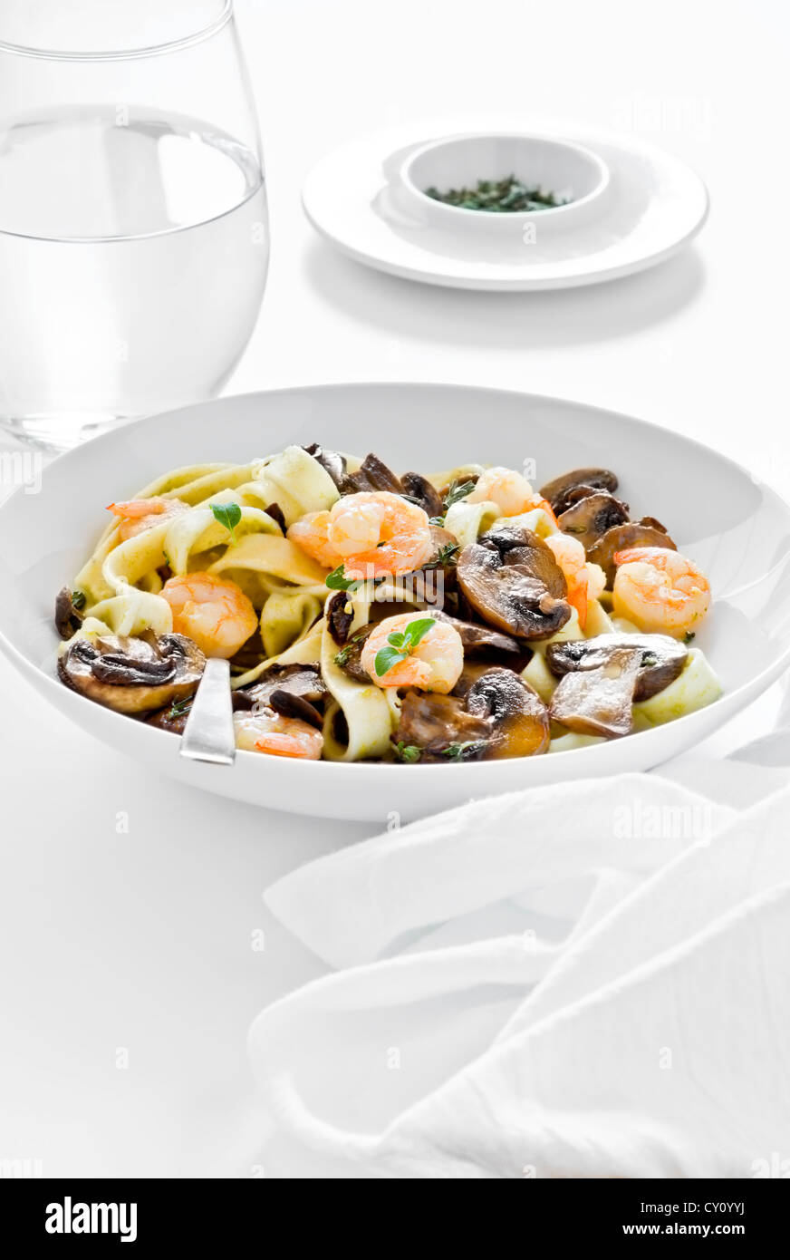 Pasta with Mushroom and Shrimp Stock Photo - Alamy