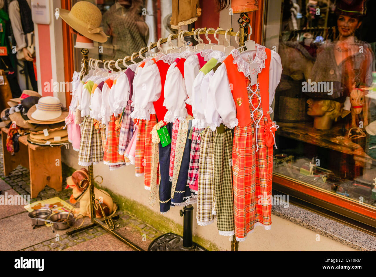 Traditional Dirndl dresses on sale in Fussen Bavaria Germany Stock ...