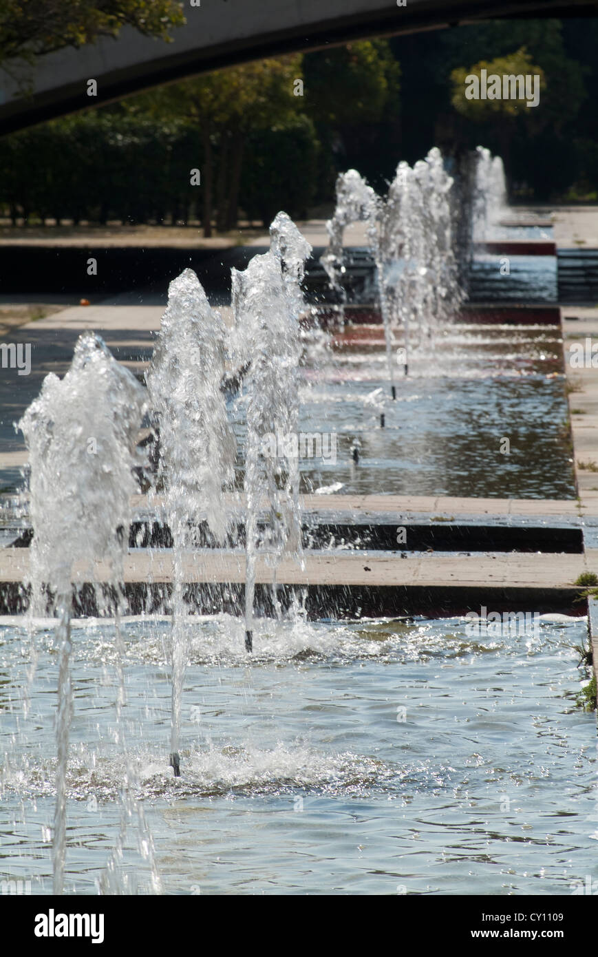 Decorative fountains in the garden of Turia, Valencia, Spain, Europe ...