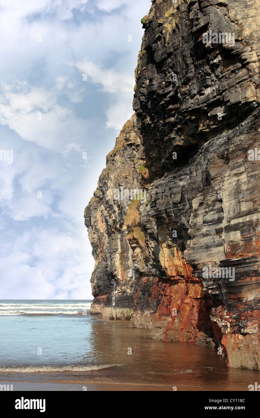 Ballybunion county Kerry cliffs and reflection on the west coast of ...