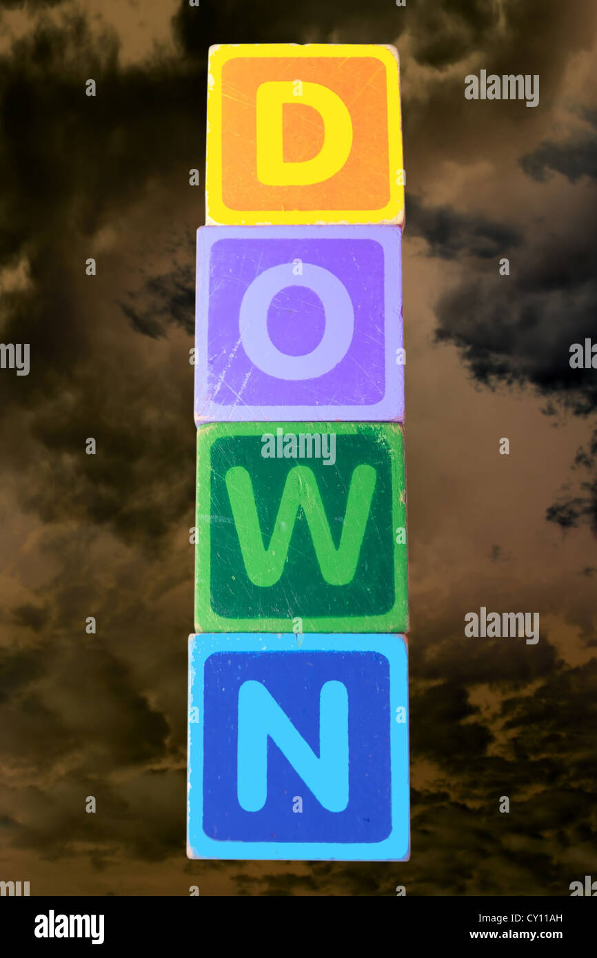 toy letters that spell down against a white background with clipping ...