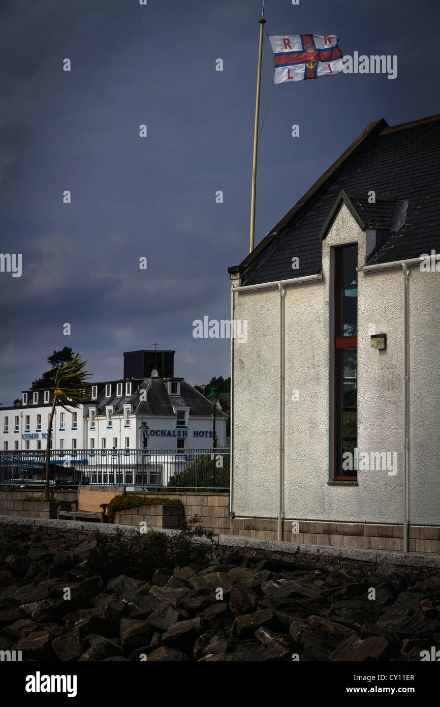 Kyle of Lochalsh RNLI lifeboat station with the Lochalsh Hotel in the ...
