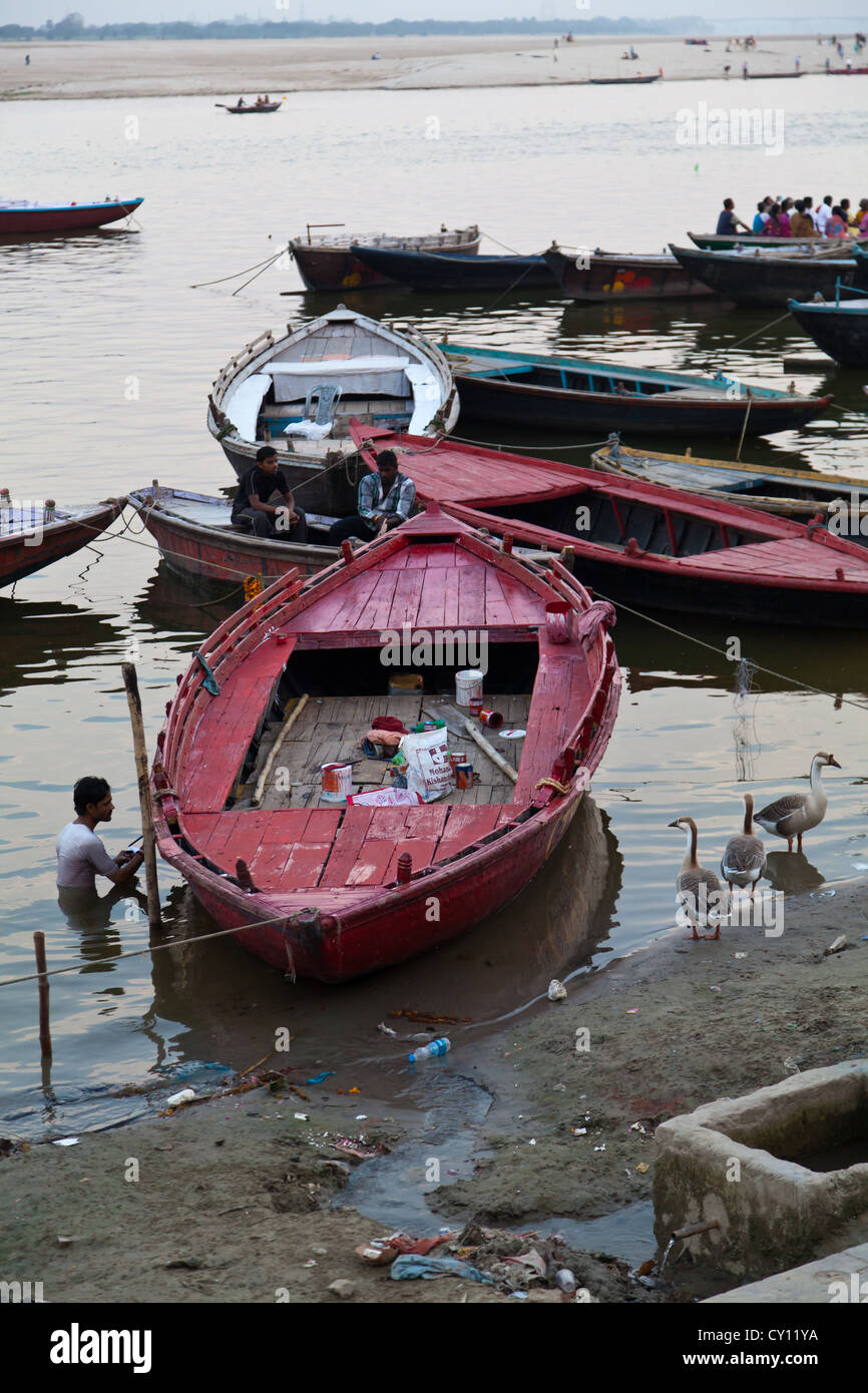 Boats on the River Ganges in Varanasi, India Stock Photo - Alamy