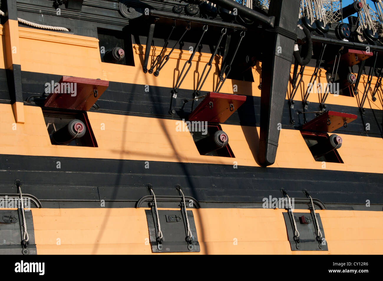 Gun ports and anchor on HMS Victory Stock Photo - Alamy