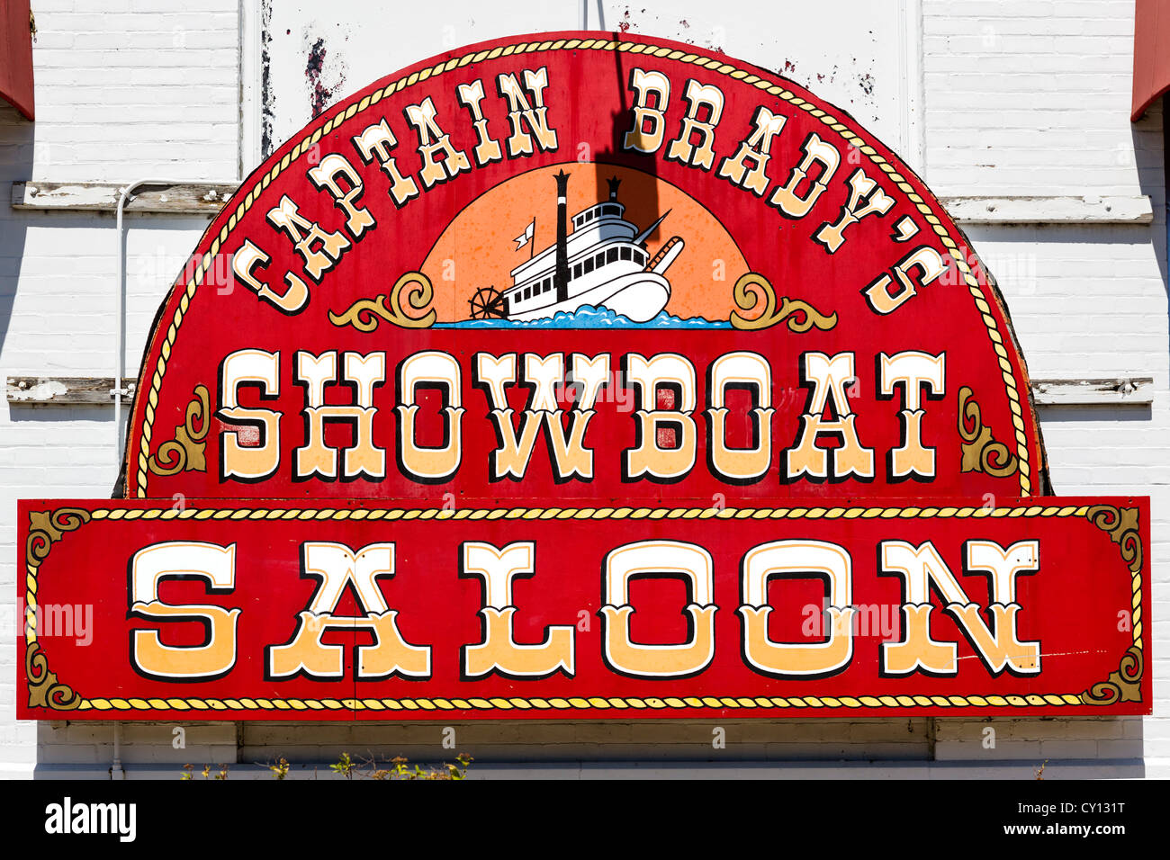 Sign for Captain Brady's Showboat Saloon on Broadway (Main Street) in ...