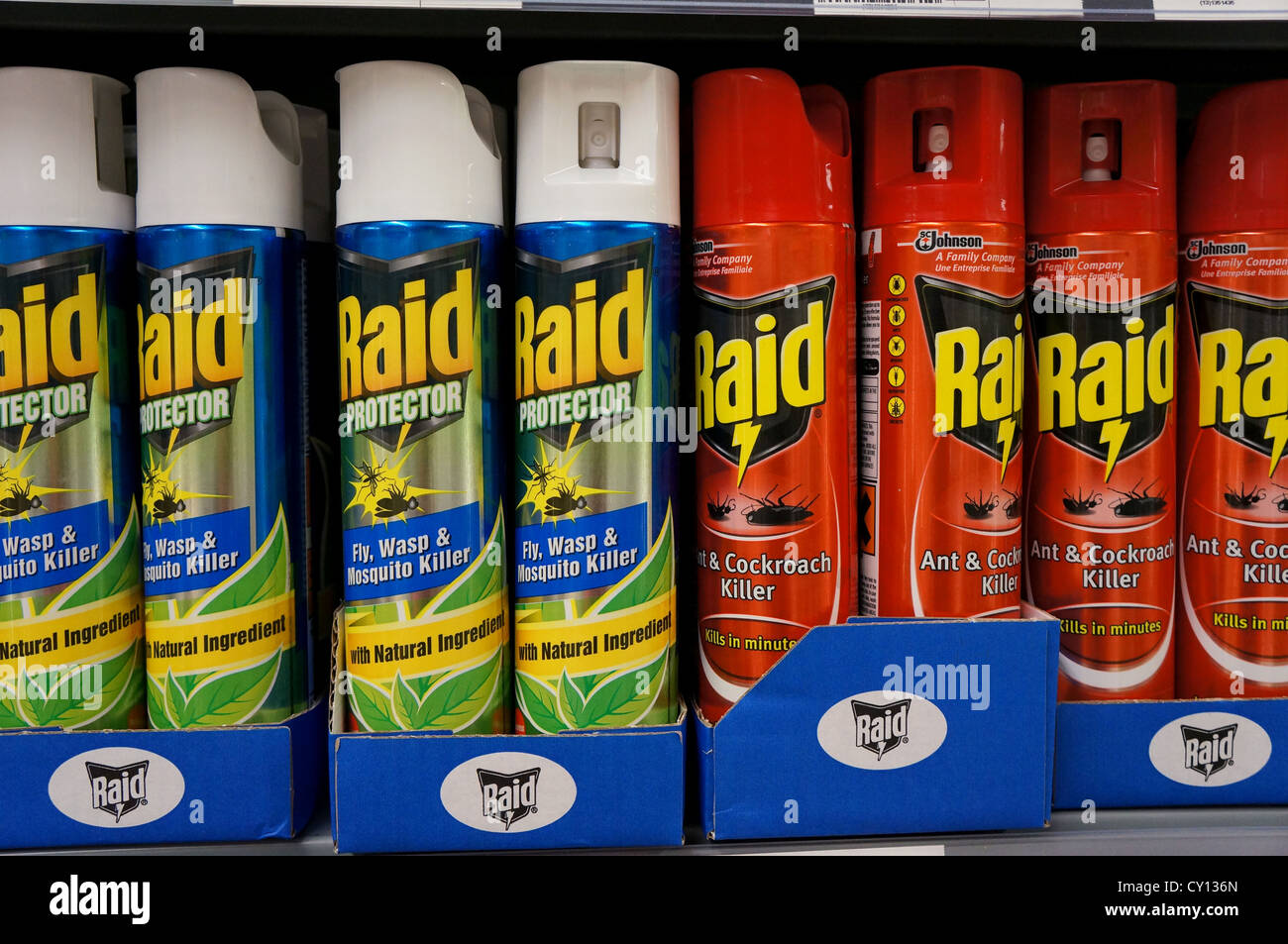 raid bottles on shop shelf Stock Photo - Alamy