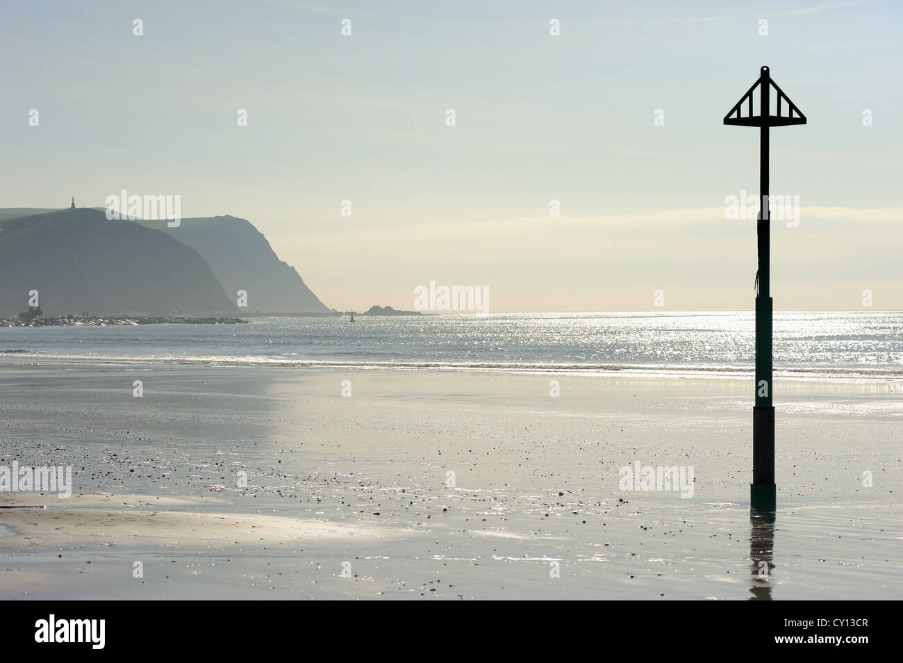 Beach marker at Borth Ceredigion Wales Stock Photo - Alamy
