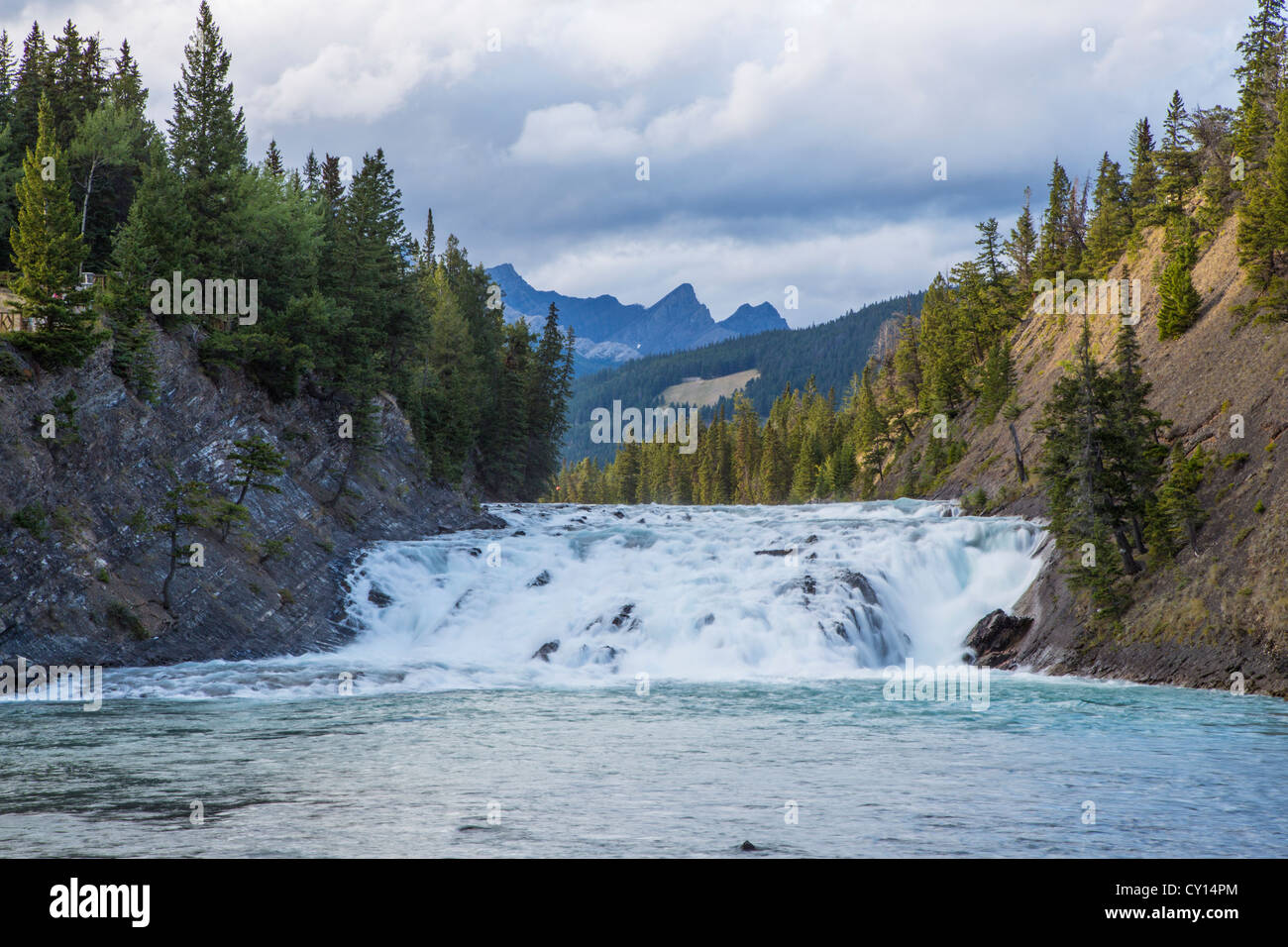 Bow Falls on the Bow River in the town of Banff in the Banff National Park in Alberta Canada ...