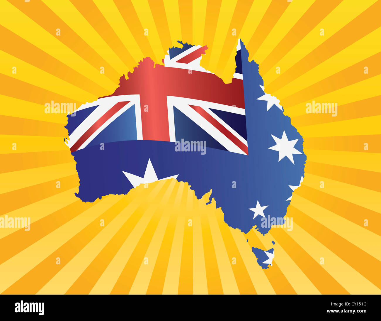 Australia New South Wales Flag in Country Map Silhouette on Sun Rays ...