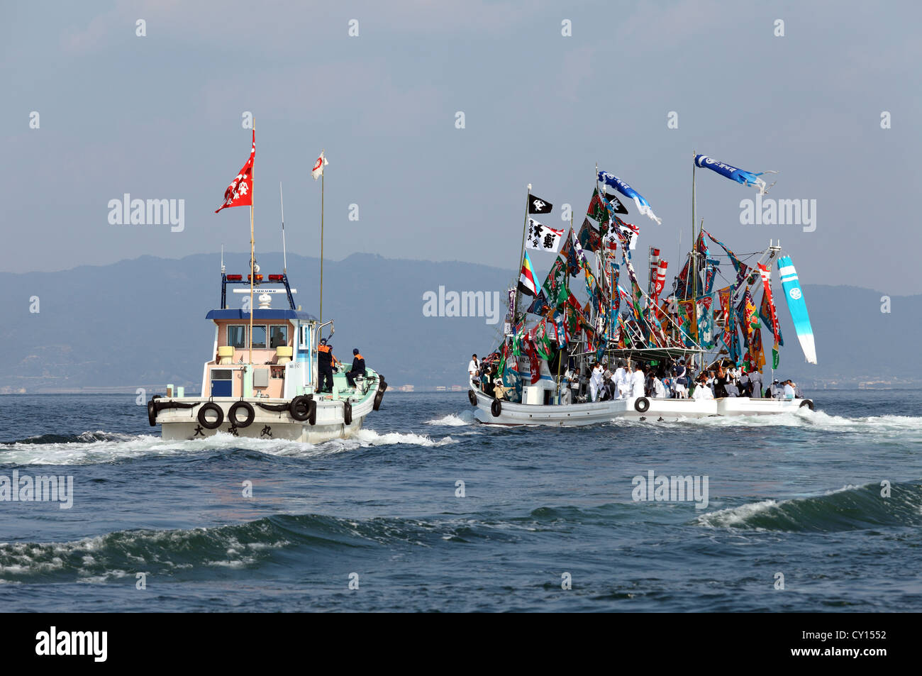 Fishing boat, beautifully decorated nautical flags Stock Photo - Alamy