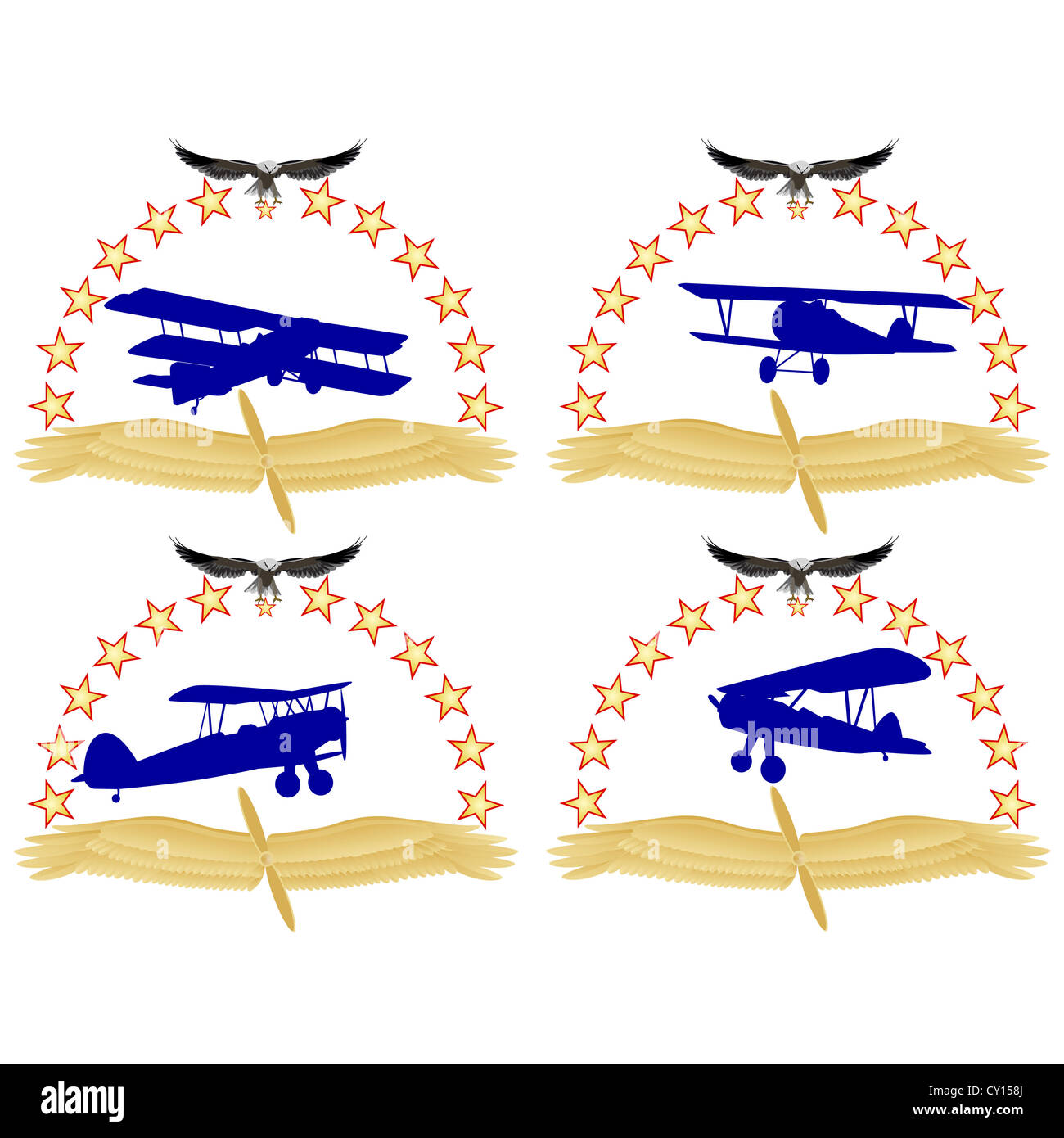 Contour of the ancient plane against wings and stars. An illustration ...