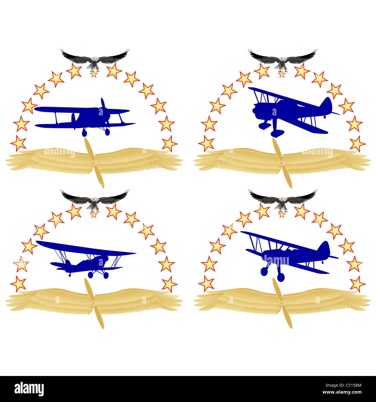 Contour of the ancient plane against wings and stars. An illustration ...