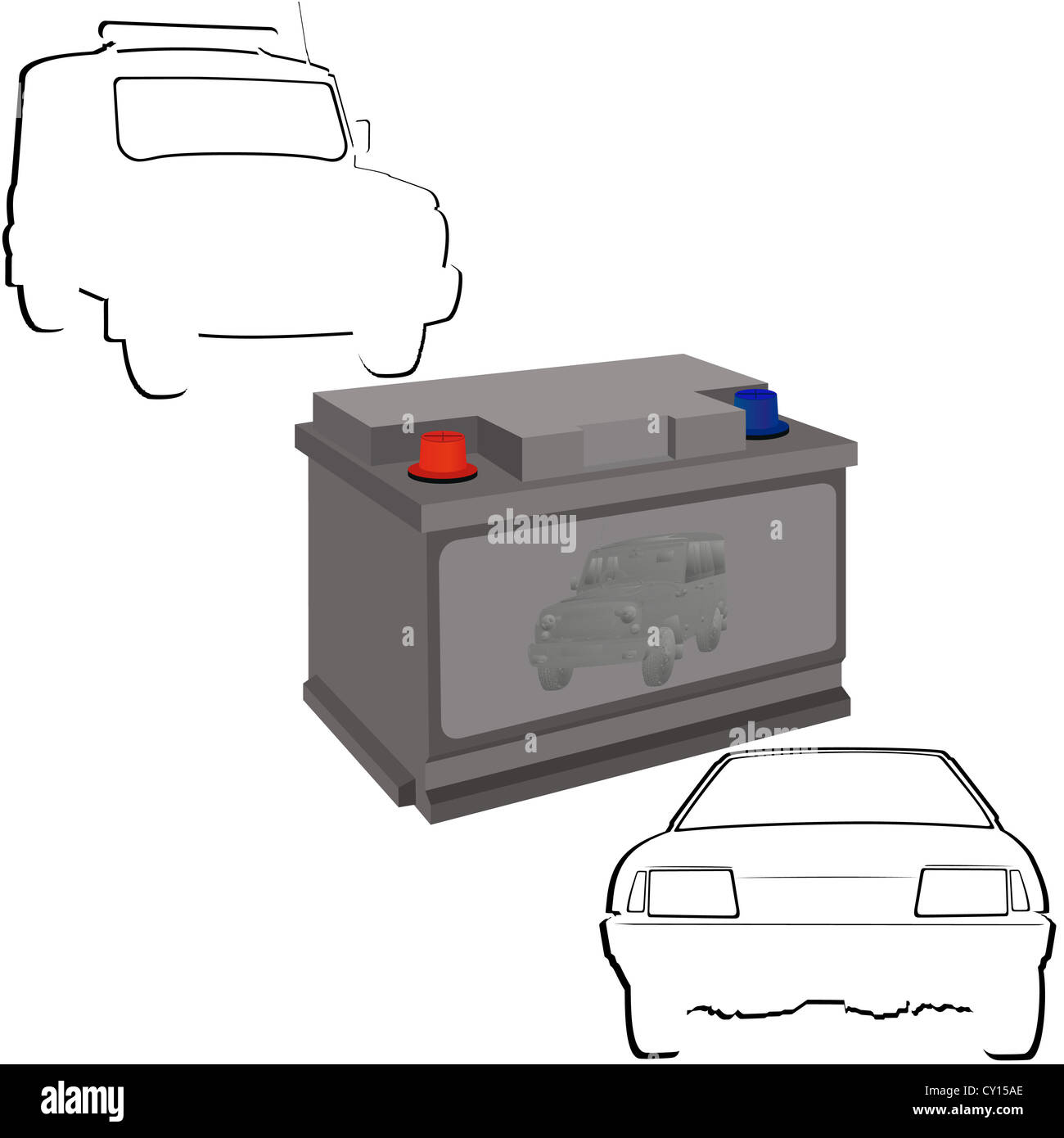 Car battery and contours of cars. Illustration on white background ...