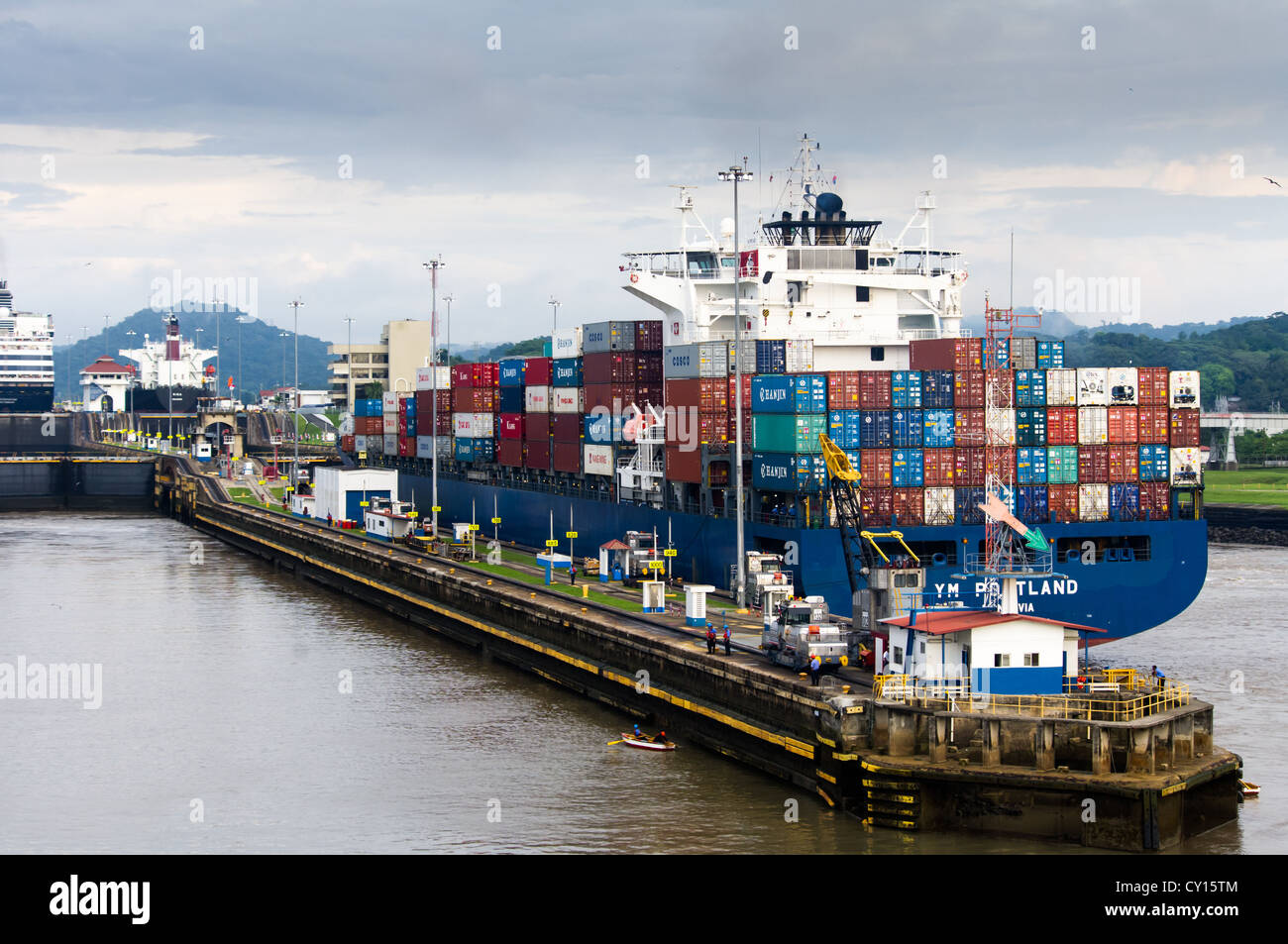 Panama Panama Canal Container ship YM Portland entering the Miraflores ...