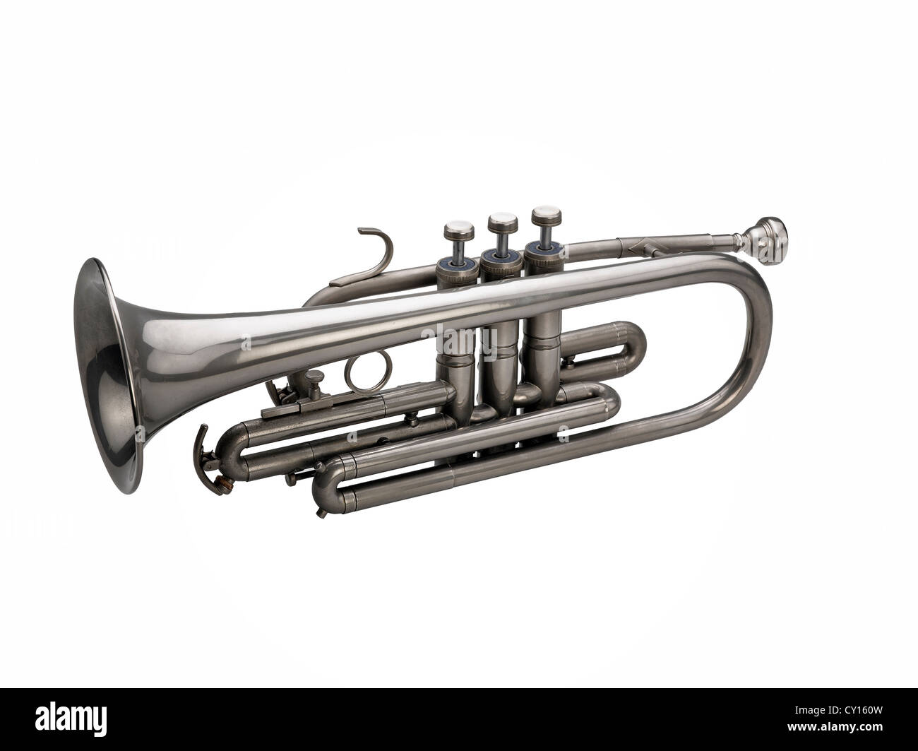 Silver trumpet isolated on white background Stock Photo - Alamy