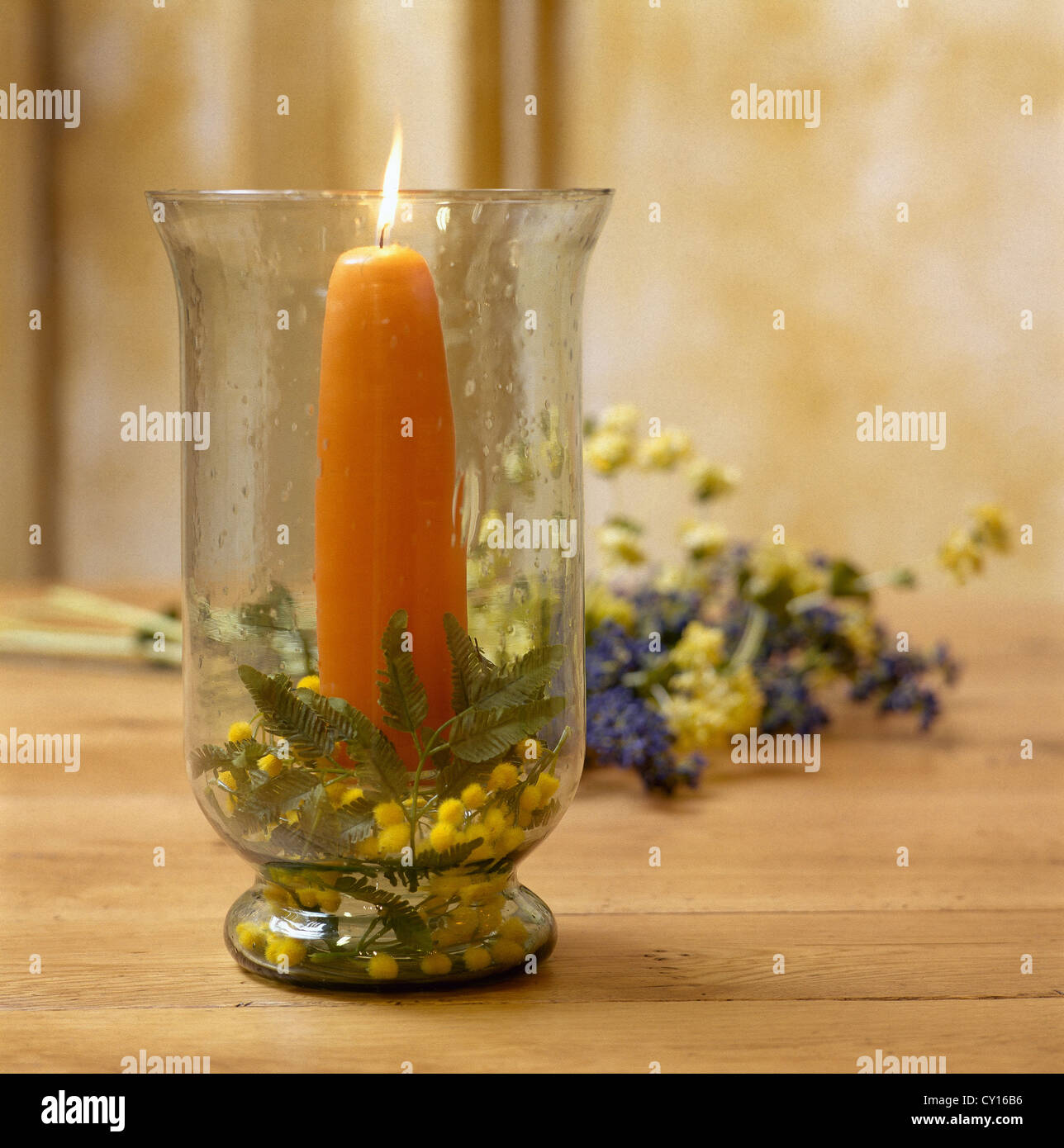 Christmas candle with flowers Stock Photo - Alamy
