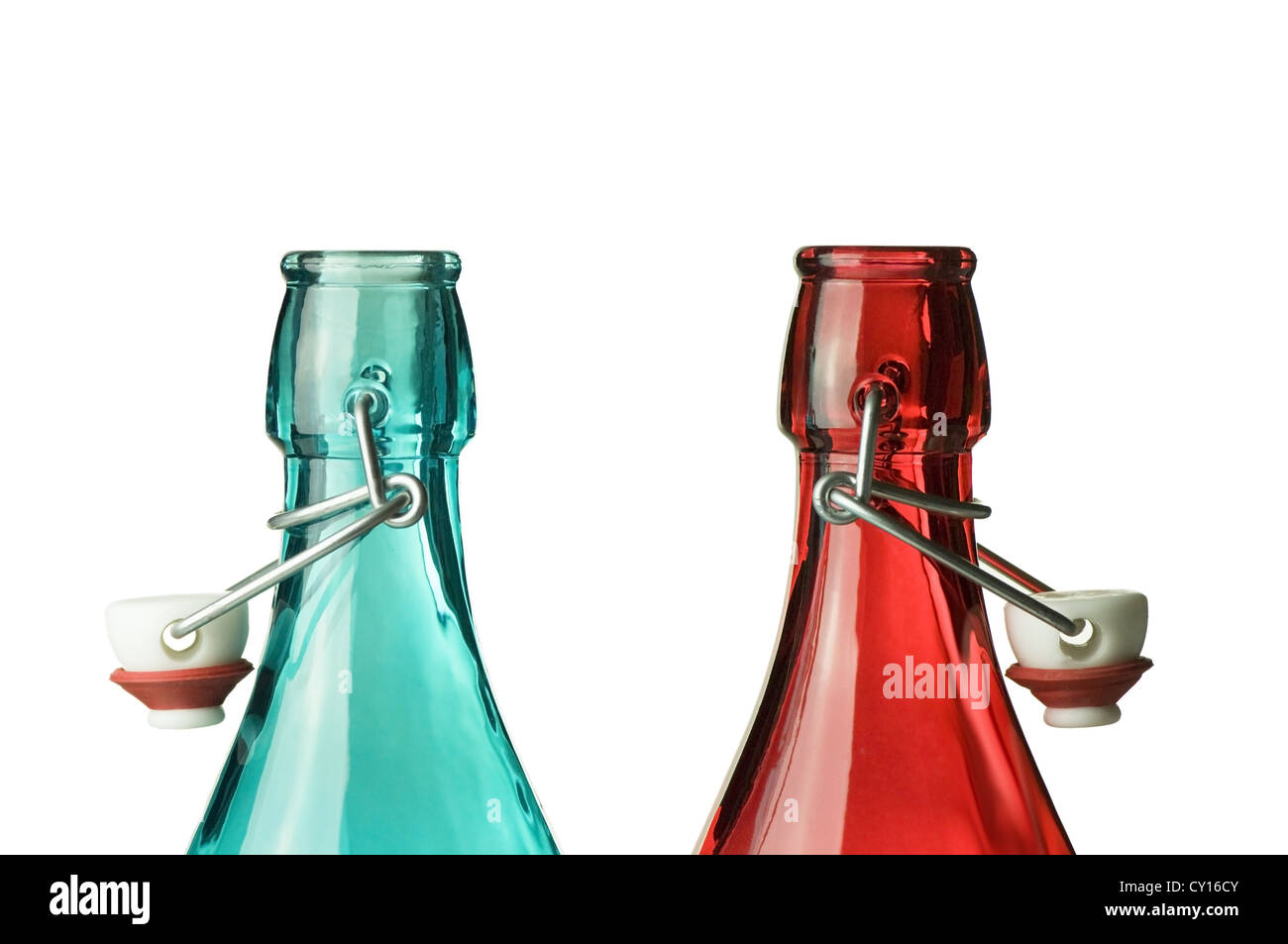 open blue and red translucent bottles Stock Photo - Alamy