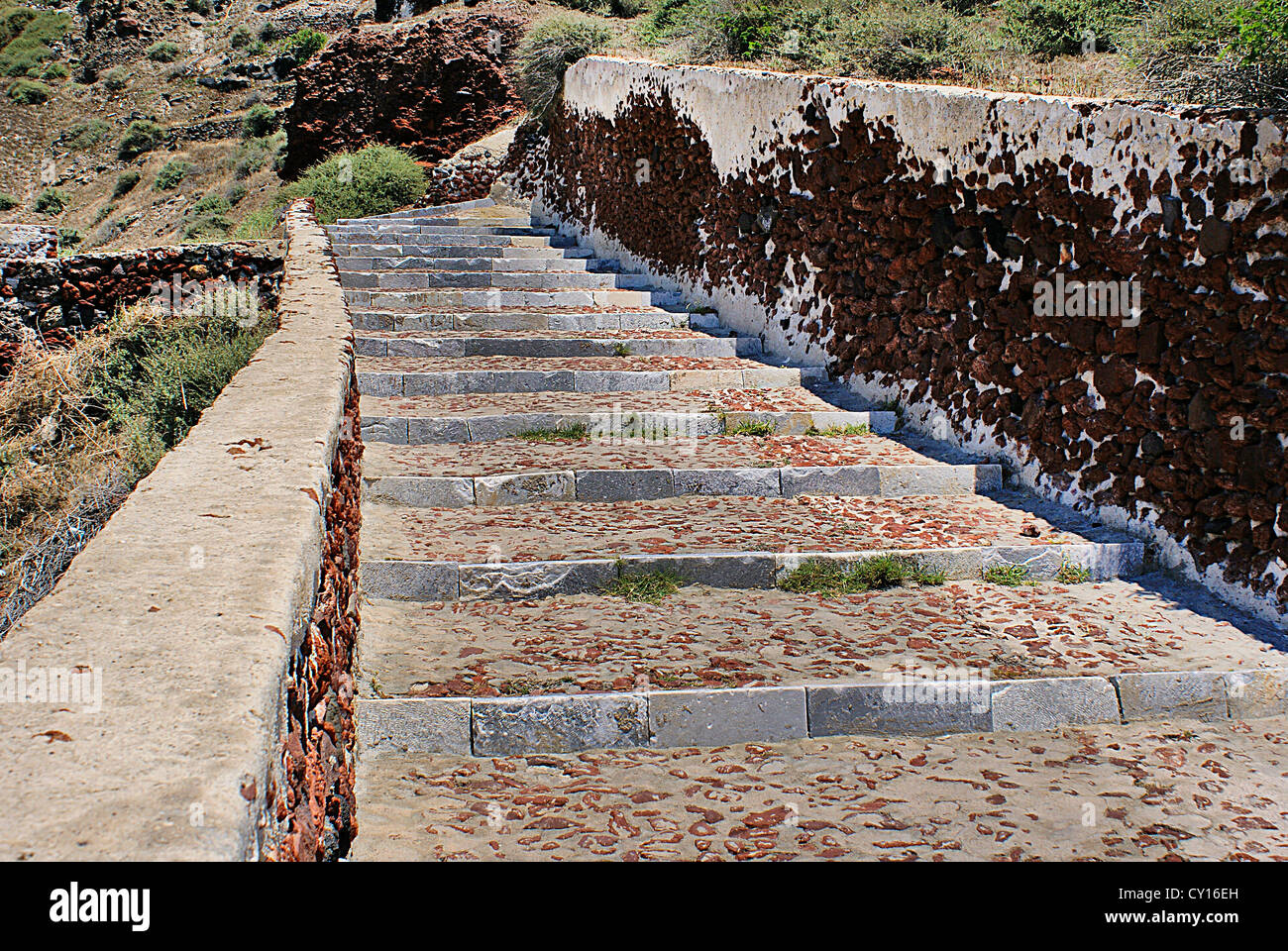 Long Outdoor Stone Steps on Santorini island, Greece Stock Photo - Alamy