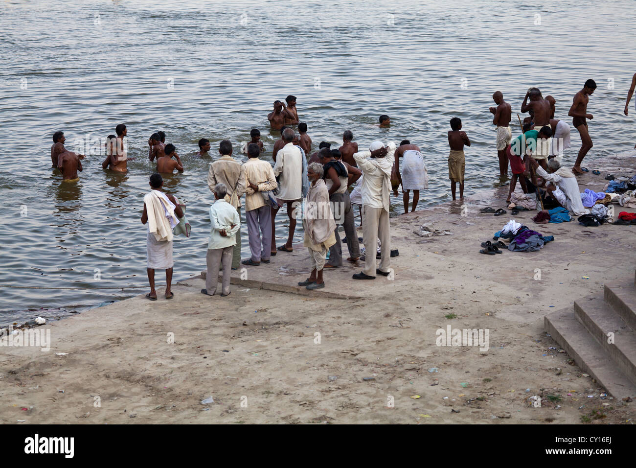 Taking a Bath in the holy River Ganges in Varanasi, India Stock Photo ...