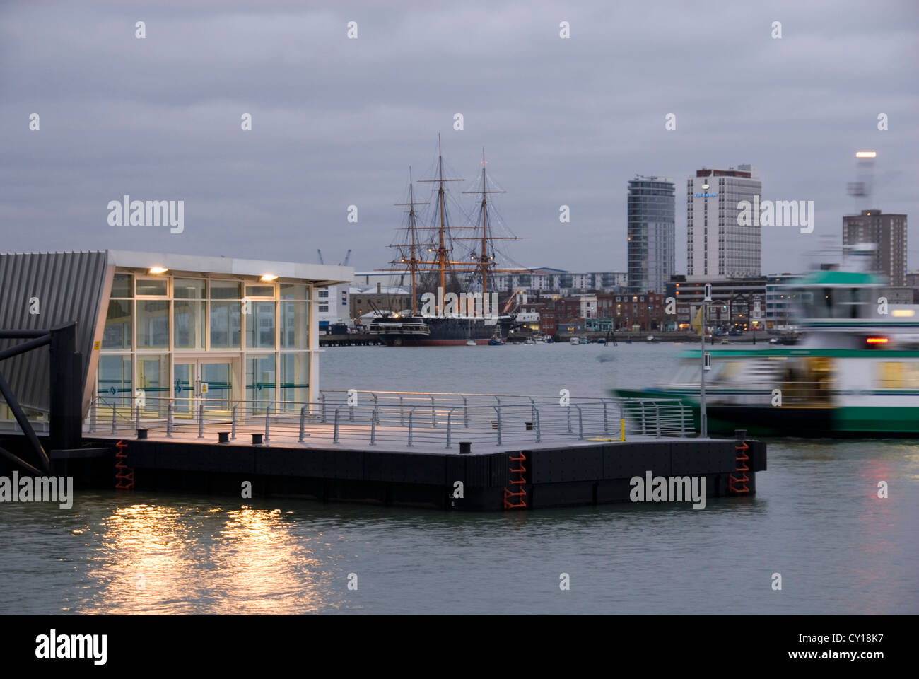 Gosport Ferry Docking at the Ferry Terminal and Portsmouth Harbour with ...