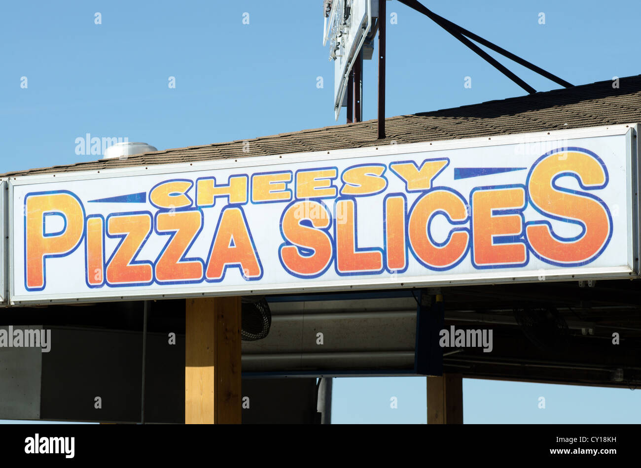 Cheesy Pizza Slices Sign USA Stock Photo - Alamy
