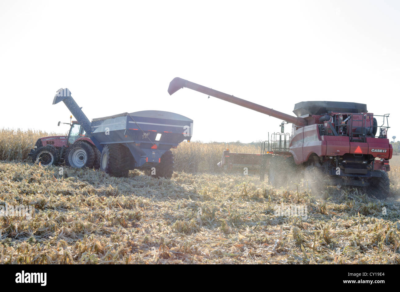 Two Tractors Harvesting American Field Stock Photo - Alamy