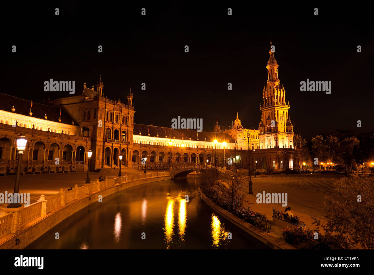 Plaza Espana at night in Sevilla, Spain Stock Photo - Alamy