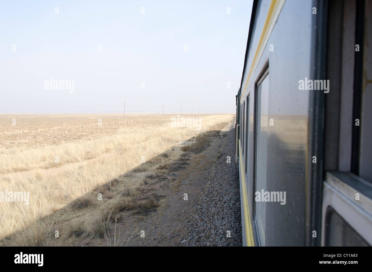Train from Beijing to Moscow crossing Gobi Desert, Mongolia Stock Photo ...
