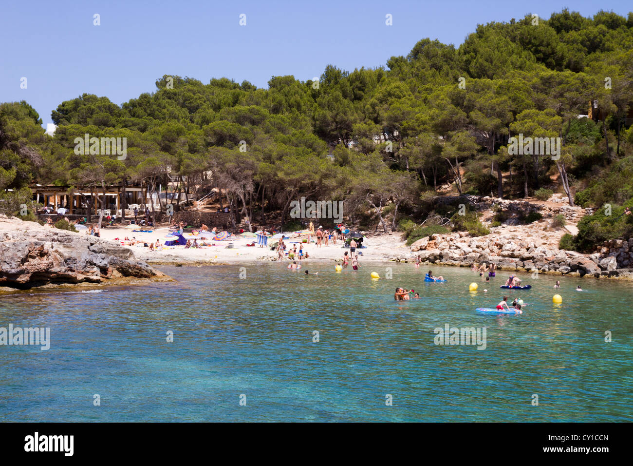 People on beach in Cala Barca, Santanyi' district, east coast Mallorca ...