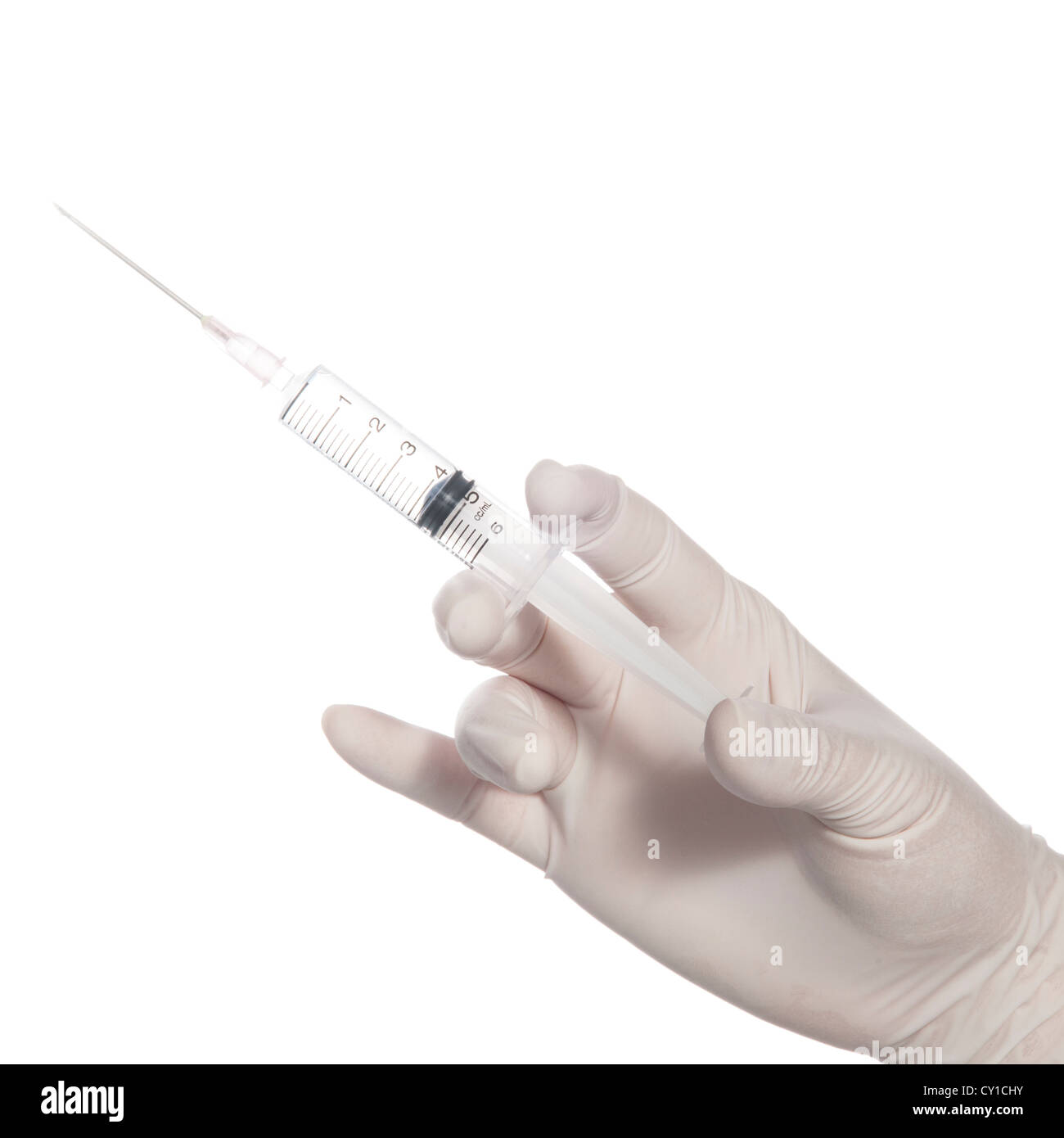 Hand holding syringe, on white background Stock Photo - Alamy