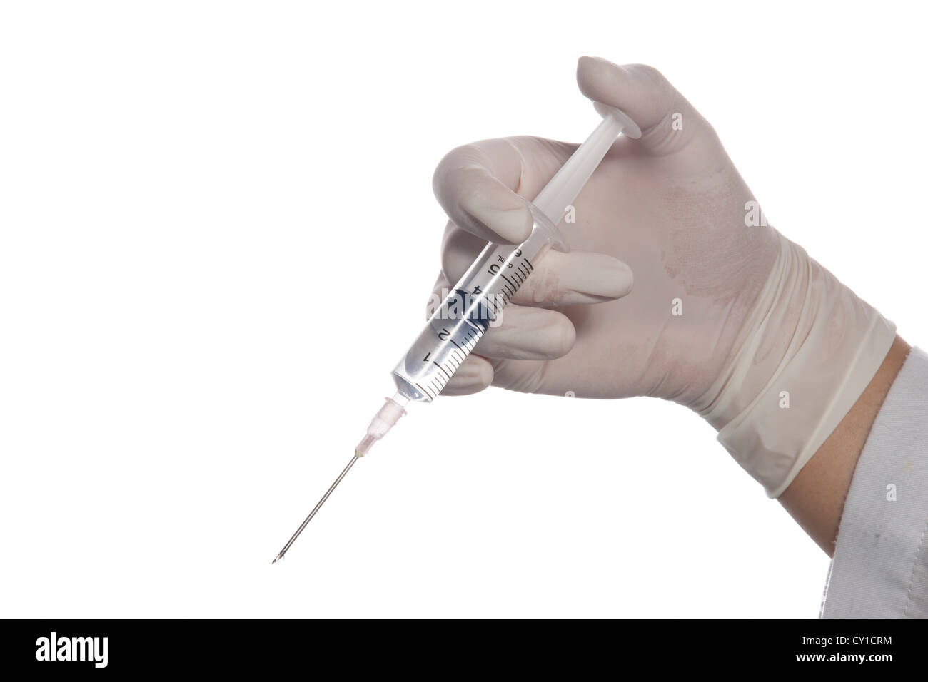 Hand holding syringe, on white background Stock Photo - Alamy