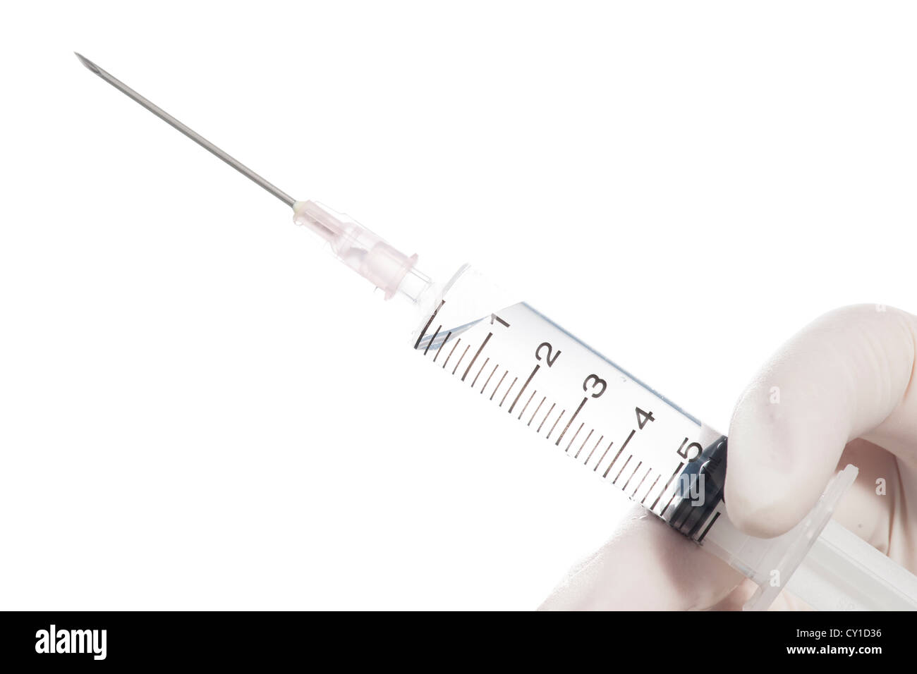 Hand holding syringe, on white background Stock Photo - Alamy