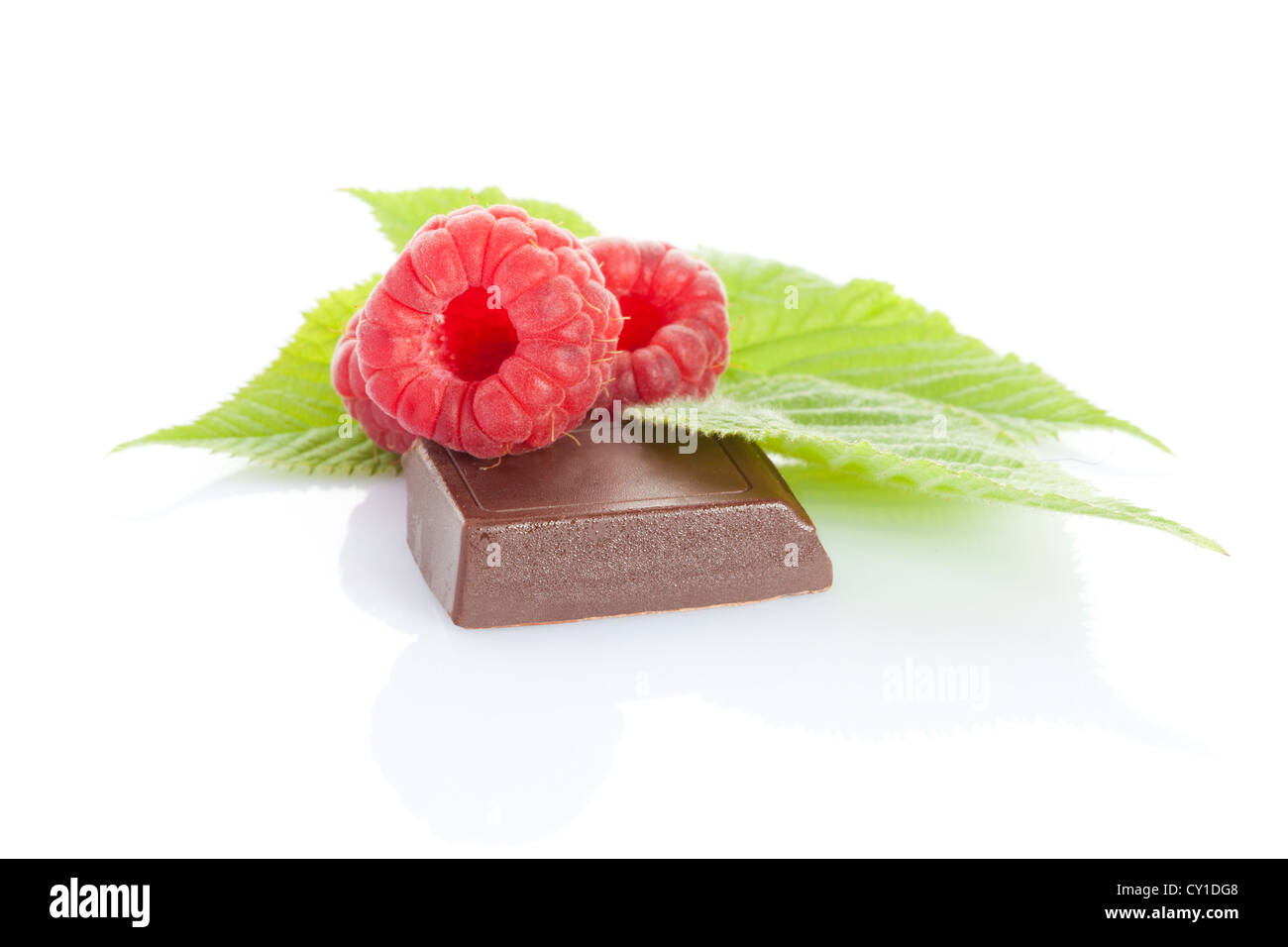 ripe raspberry on chocolate bar isolated on white Stock Photo - Alamy