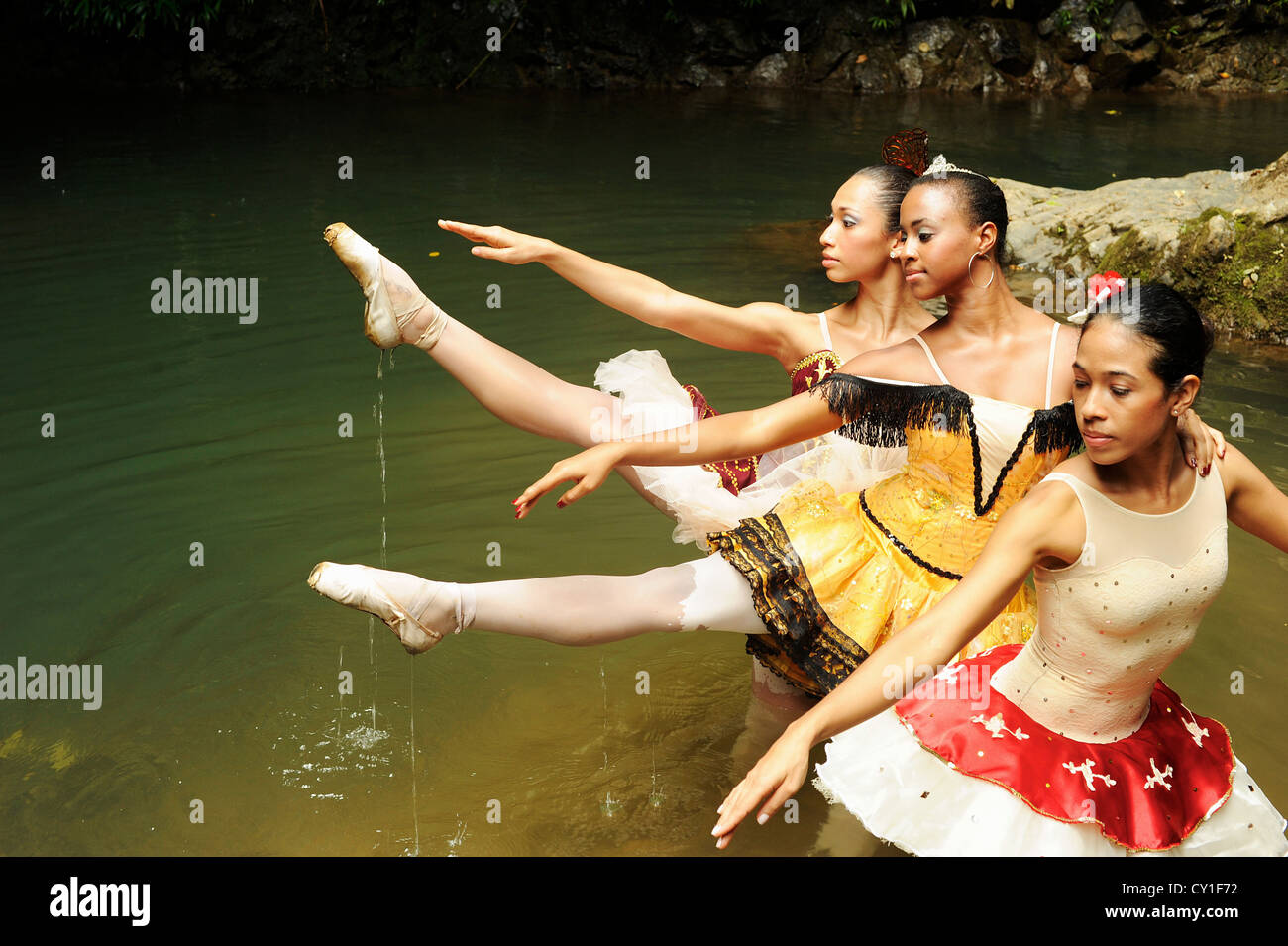 National Ballet of Panama ballerinas posing at the Chagres River Stock ...