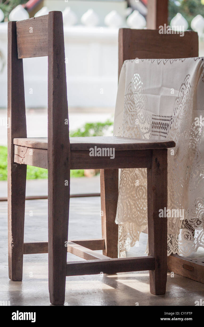 Wood chair with table set Stock Photo - Alamy