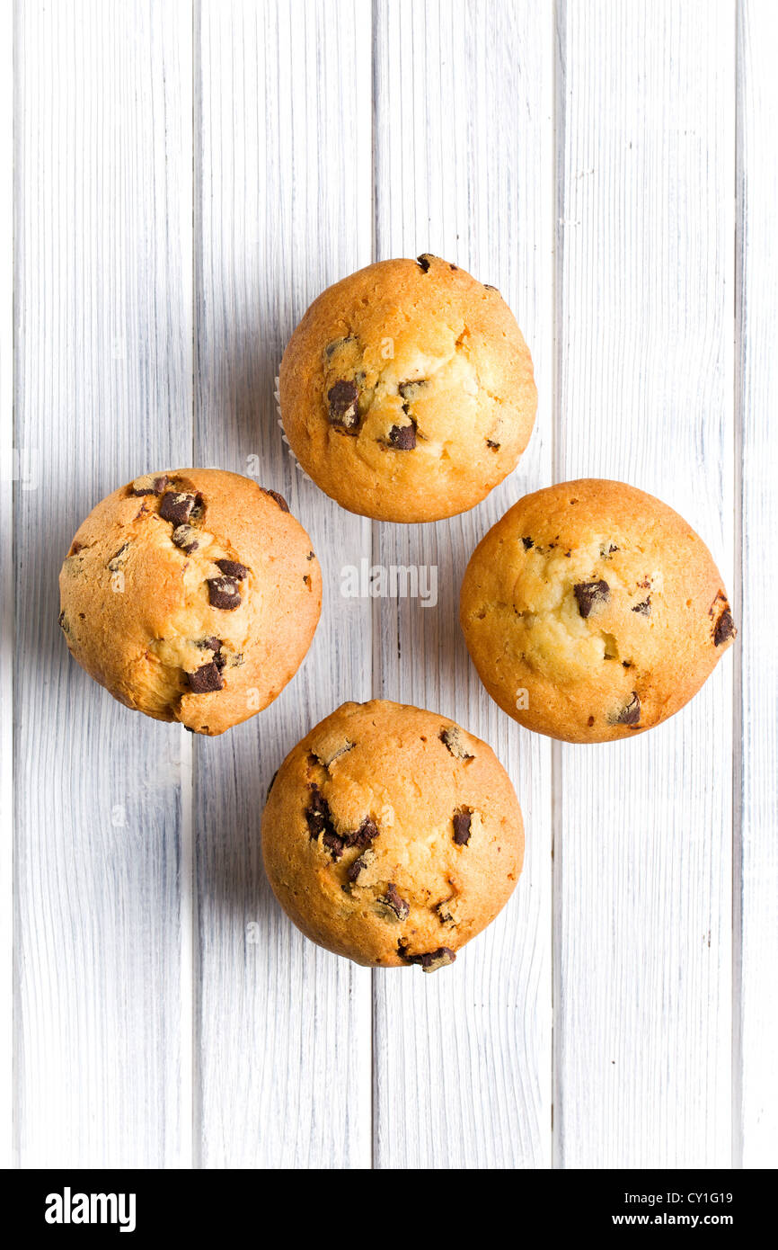 tasty muffin with chocolate on kitchen tabel Stock Photo - Alamy