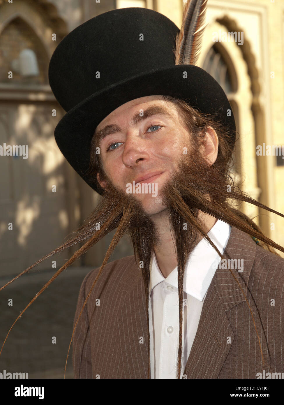 A contestant in The British Beard and Moustache Championship,held in ...