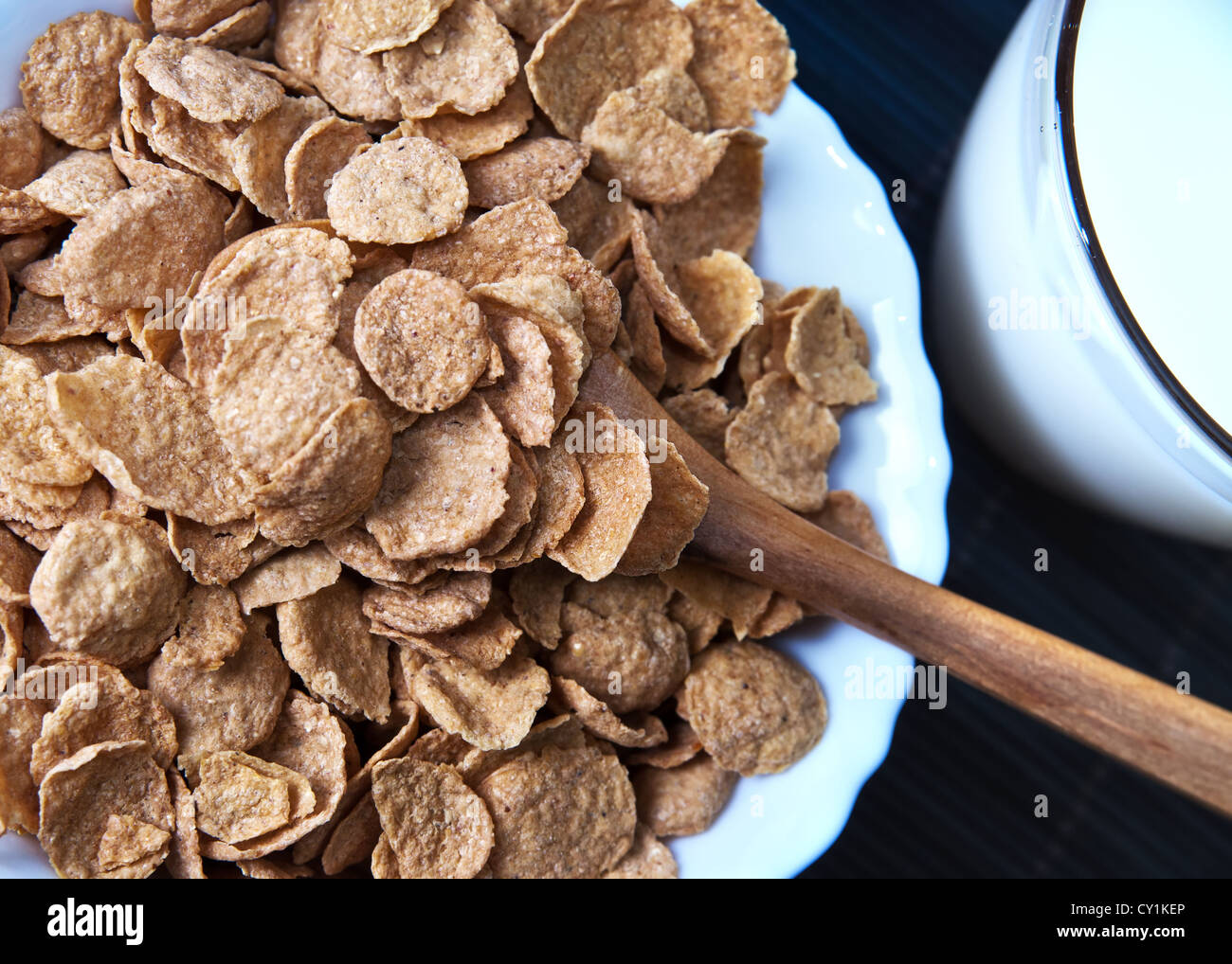 corn-flakes and milk close up photo Stock Photo - Alamy