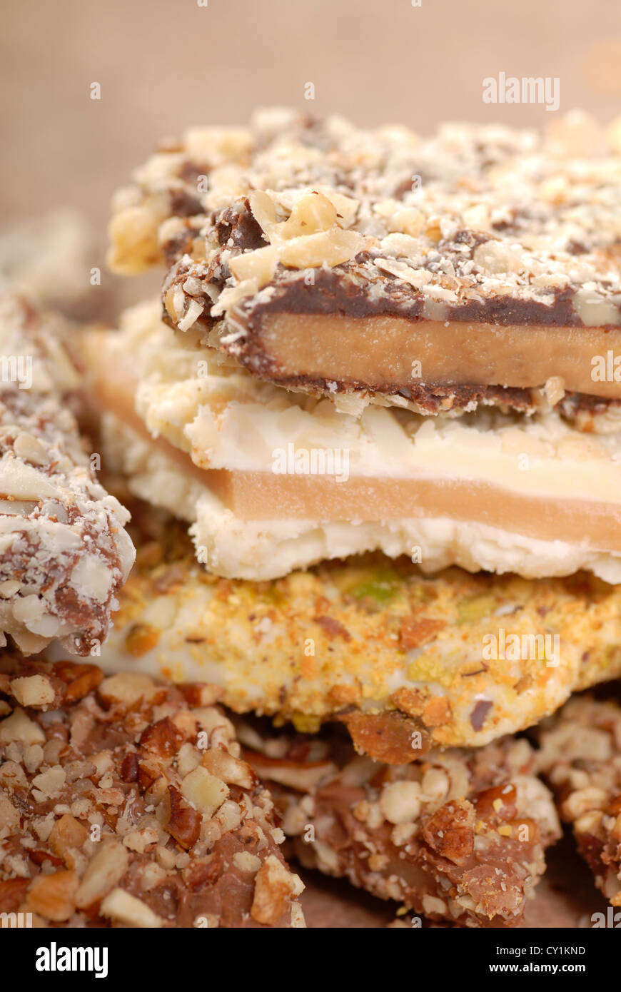 Different types of English Toffee with a variety of chocolates and nuts ...